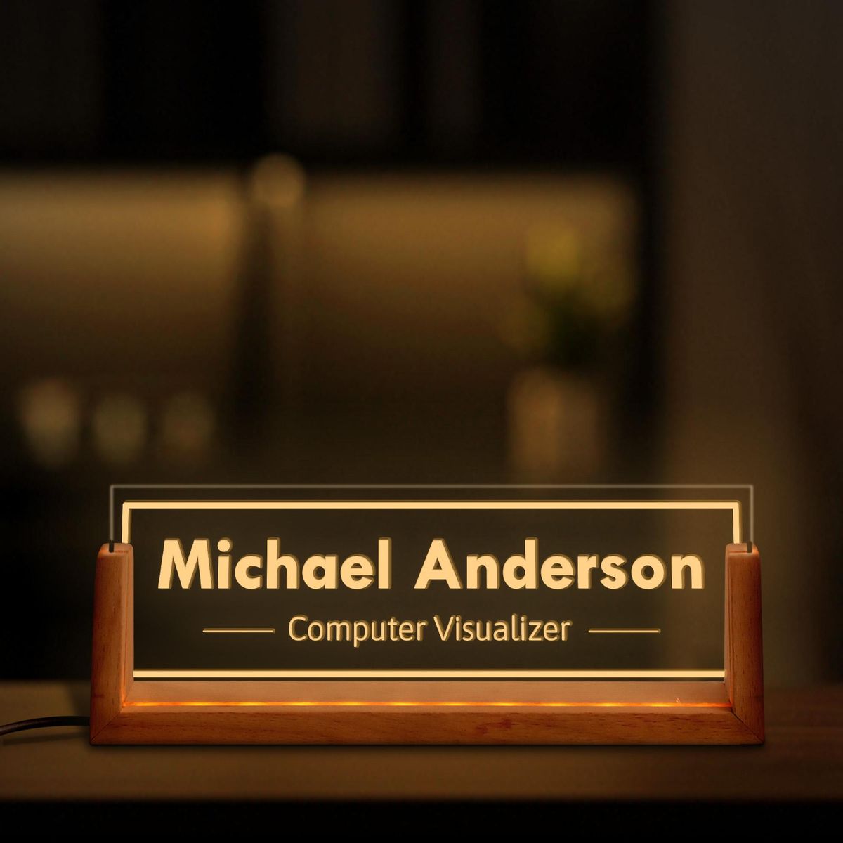 Acrylic Desk Name Plate with LED Base - Neon Mantra